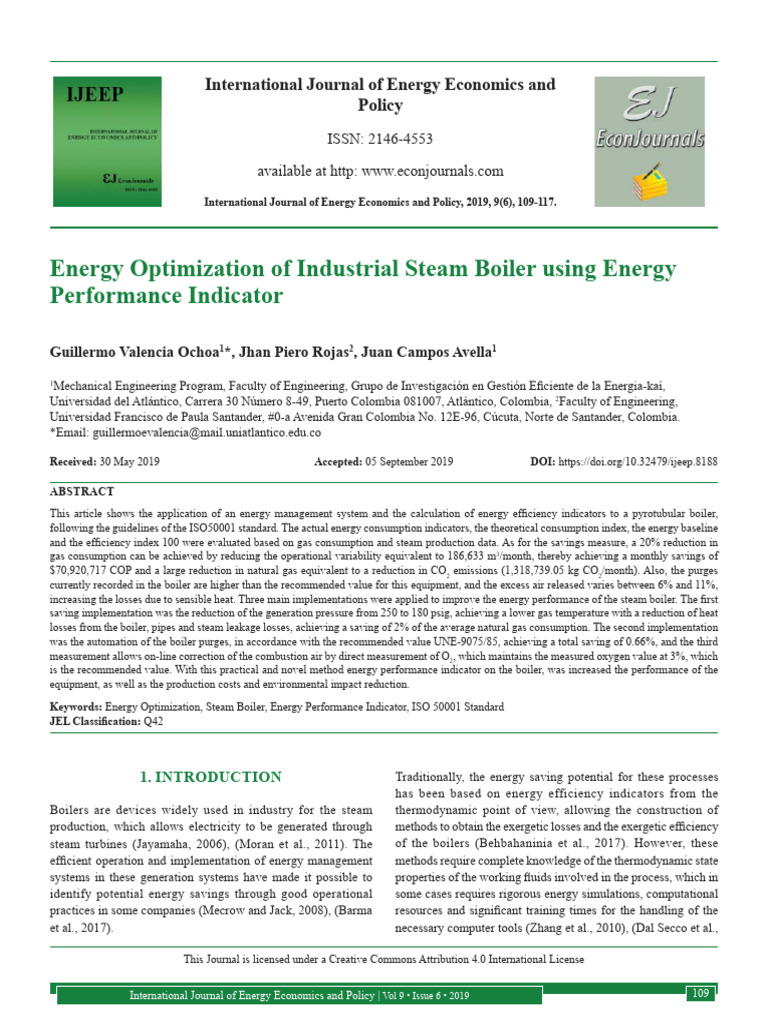 Energy optimization of industrial steam boiler using energy performance indicator | PDF