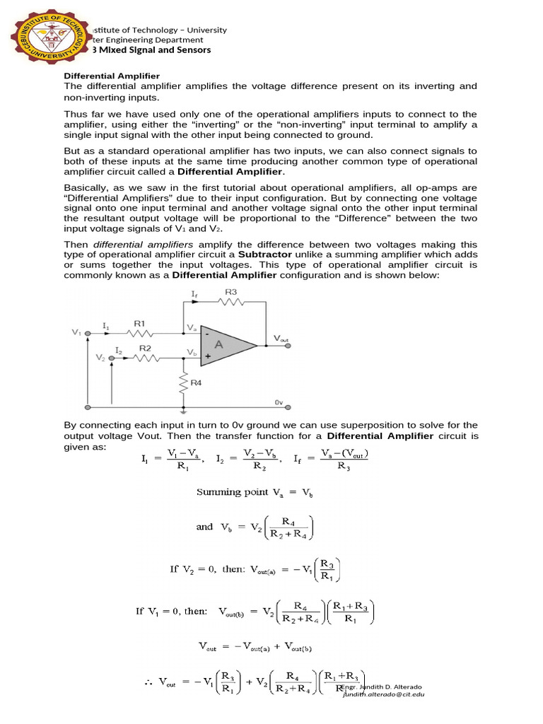 04 - Differential Amplifier | PDF | Amplifier | Operational Amplifier