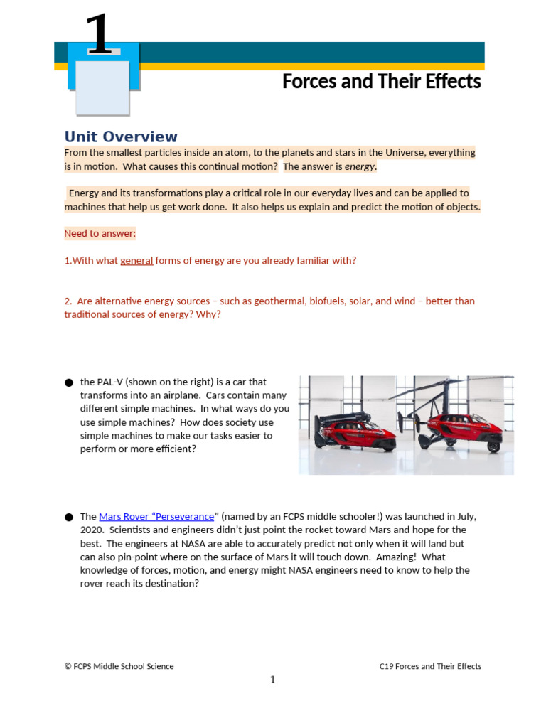 Unit 1 Lesson 1: Energy Is Everywhere Period 3, 7, 8 | PDF