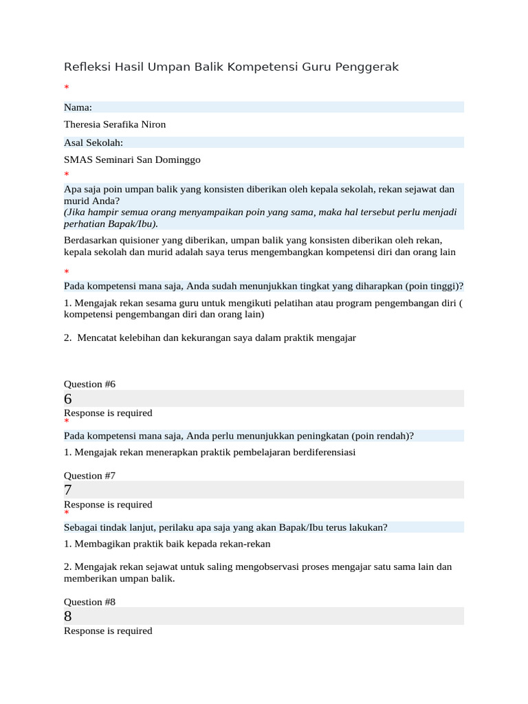 Refleksi Hasil Umpan Balik Kompetensi Guru Penggerak | PDF Refleksi Hasil Umpan Balik Kompetensi Guru Penggerak | PDF