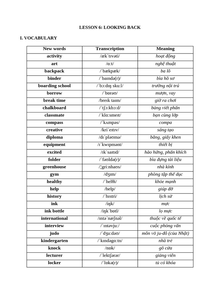 LESSON 6.LOOKING BACK | PDF