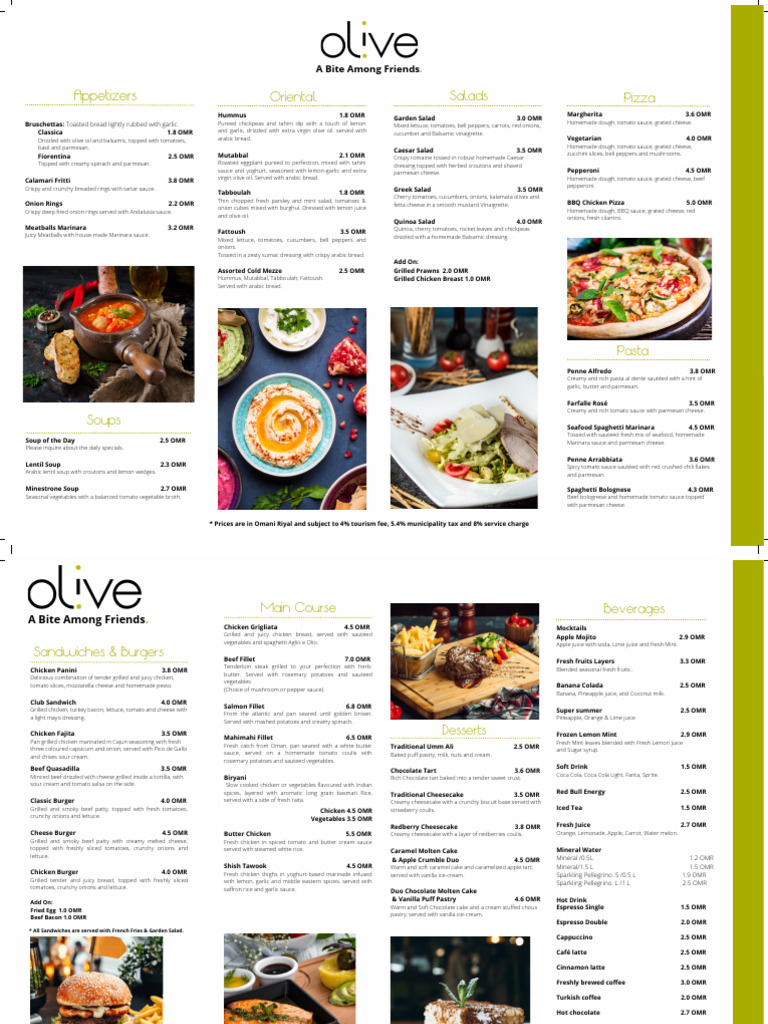 Olive Menu - English and Arabic | PDF