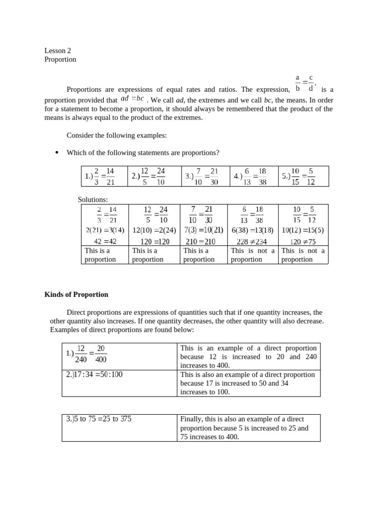 Chapter 2 Lesson 2 Proportion | PDF | Ratio | Quantity
