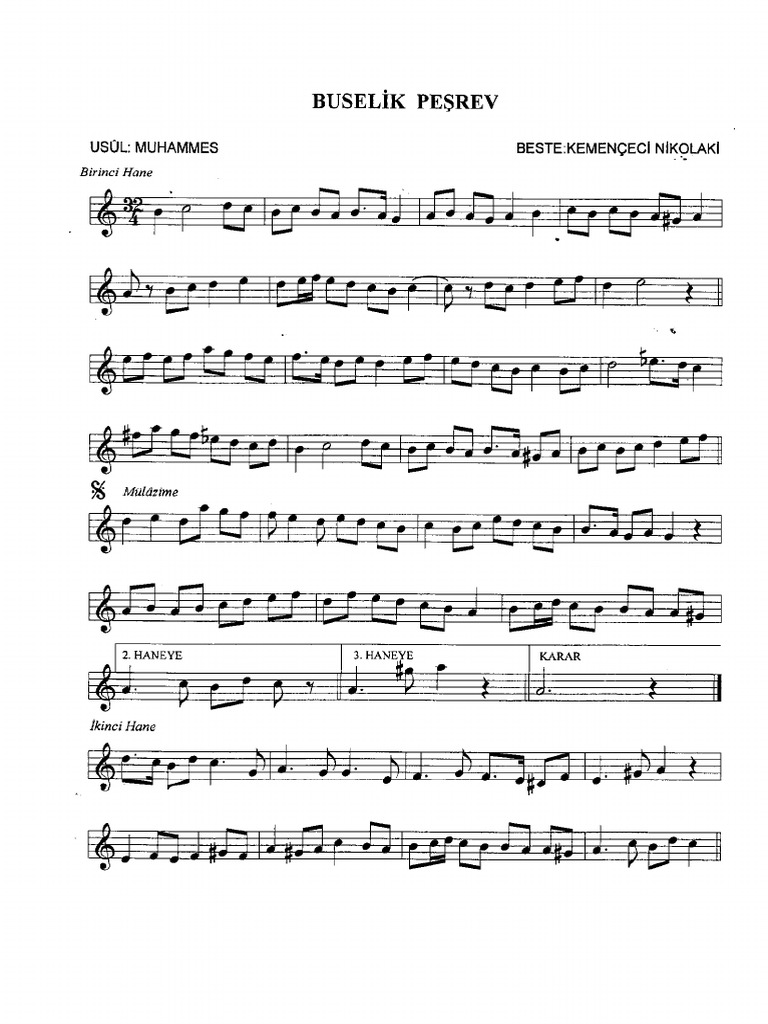 Peşrev - Nikolaki (Kemençeci) - Buselik - v5 | PDF