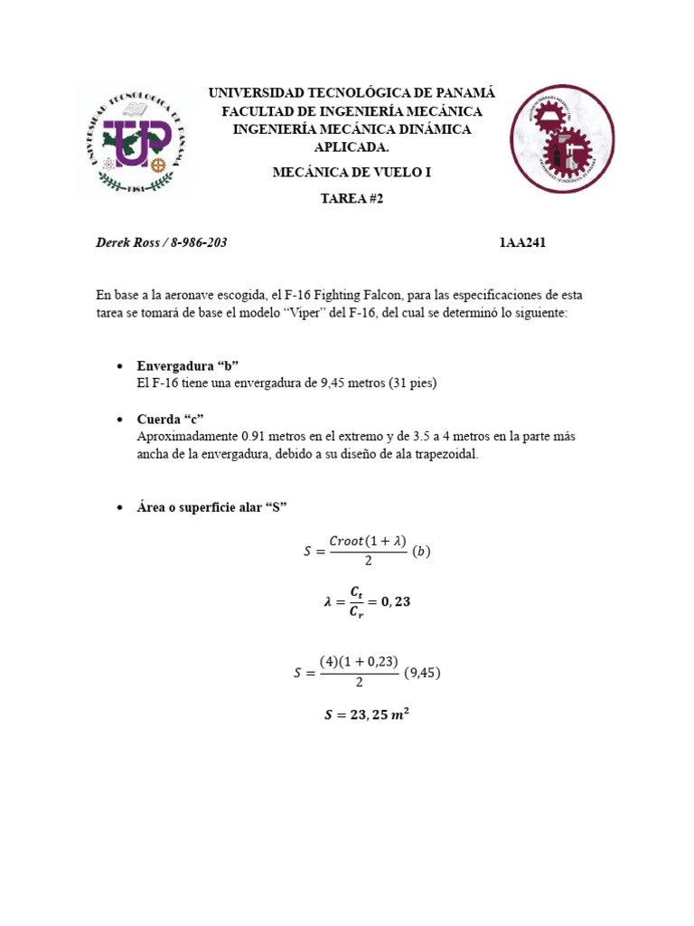 Tarea 2 Mec Vuelo 1 Derek Ross | PDF Tarea 2 Mec Vuelo 1 Derek Ross | PDF