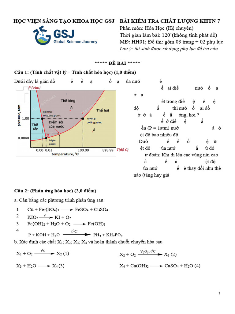 KIỂM TRA LẦN 3 HỌC VIỆN SÁNG TẠO KHOA HỌC GSJ | PDF