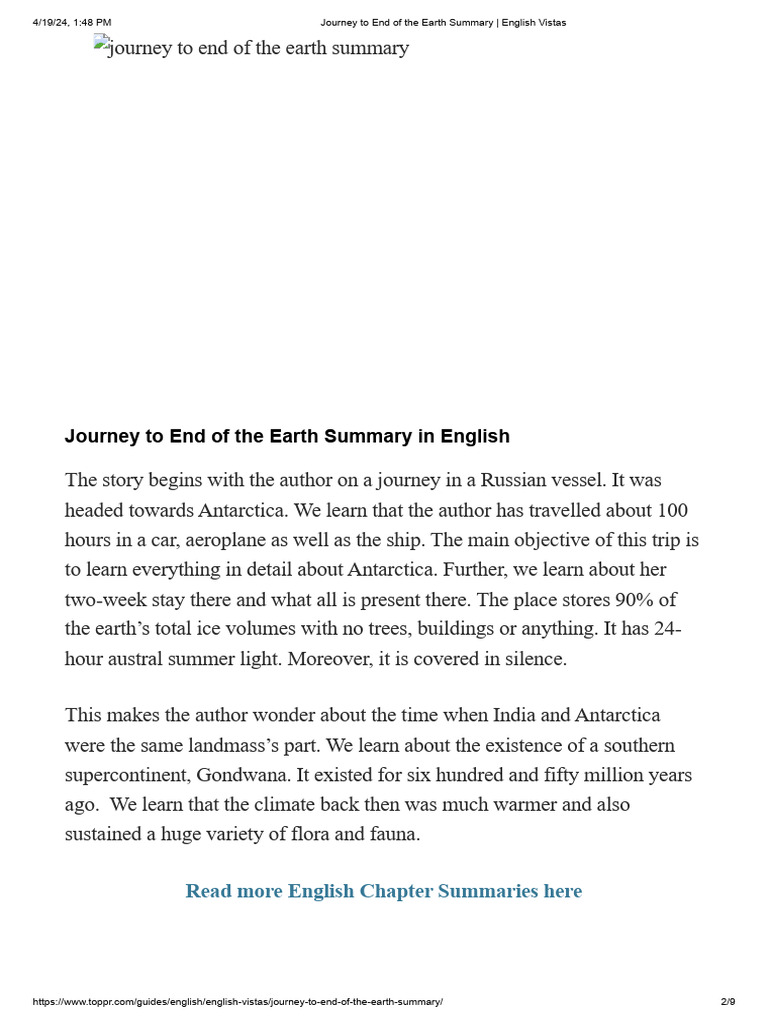 Journey To End of The Earth Summary | PDF