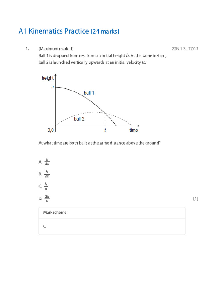 A1 Kinematics Practice Answers | PDF