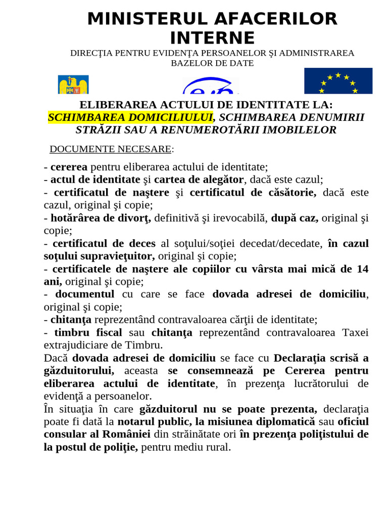 Schimbare Buletin La Schimbarea Domiciliului | PDF