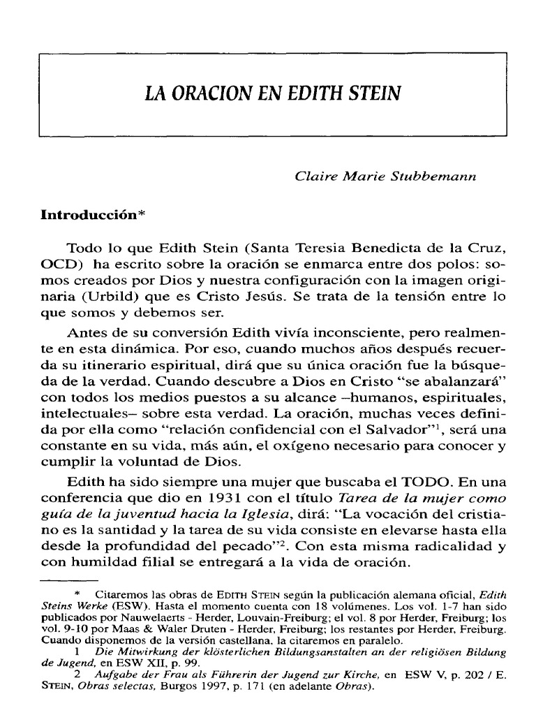 La Oración en Edith Stein | PDF | eucaristía | Oración