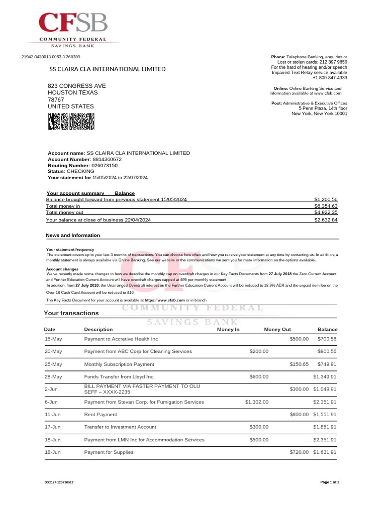 comunity federal bank statement | PDF
