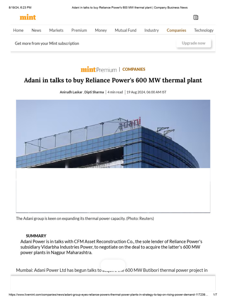 Adani Eyes Reliance's 600 MW Plant | PDF | Technology & Engineering