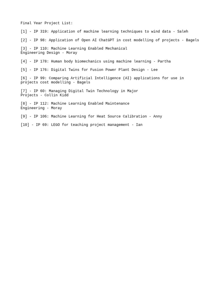 Final Year Project List | PDF
