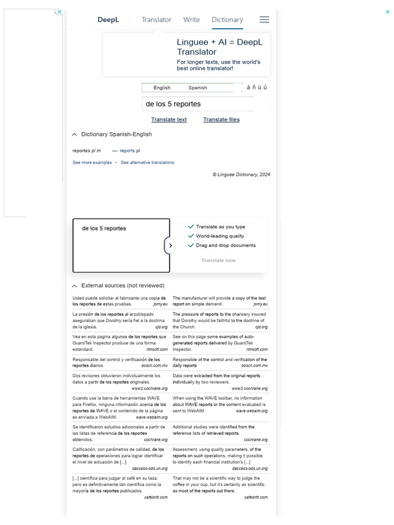 De Los 5 Reportes - English Translation - Linguee | PDF