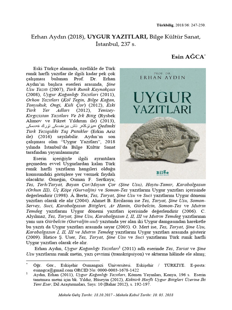 Tanitma Erhan Aydin 2018 Uygur Yazitlar | PDF