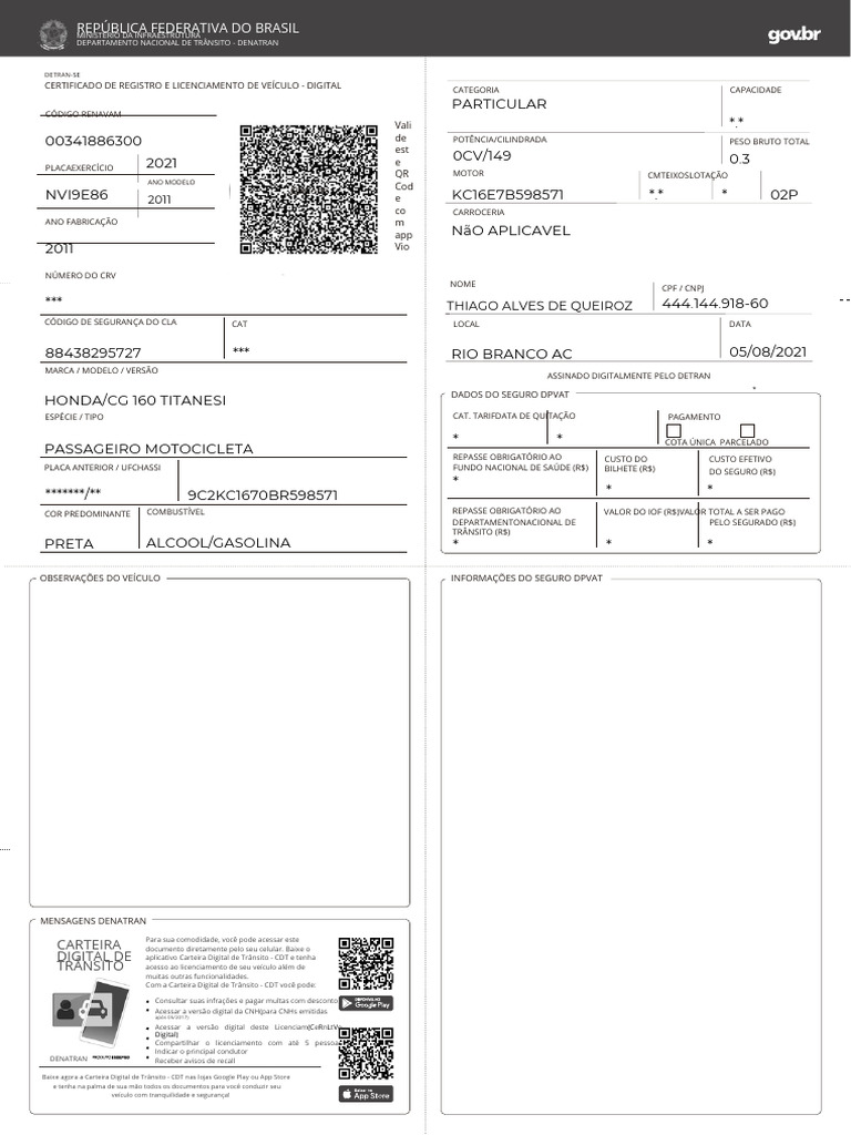 Documento Da Minha Moto | PDF
