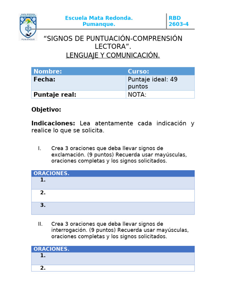 Ev. Leng. Signos de Puntuacion 4to | PDF