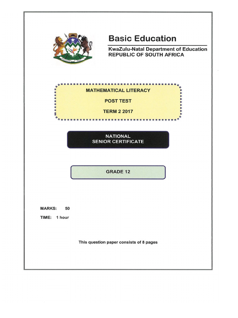 Maths Lit Post Test | PDF