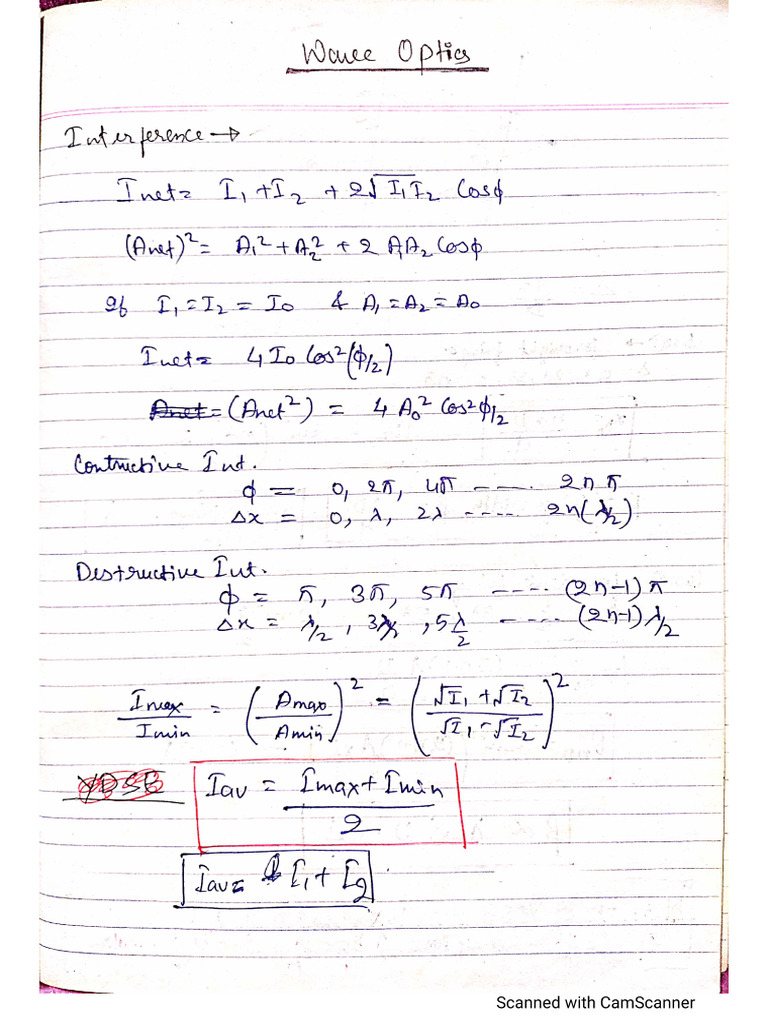 Wave Optics key notes | PDF