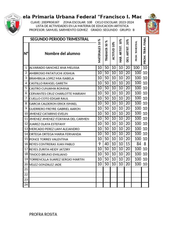 LISTA Madero 2B 2023 2024 | PDF