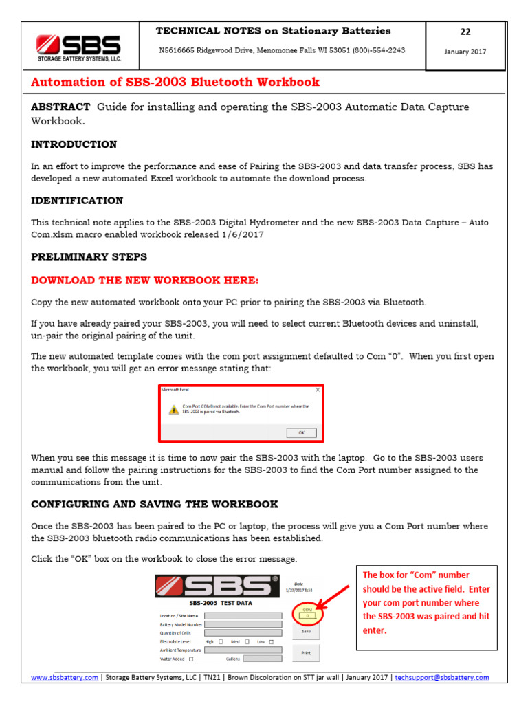 TN22 - Automation of SBS-2003 Hydrometer Bluetooth Workbook. | PDF
