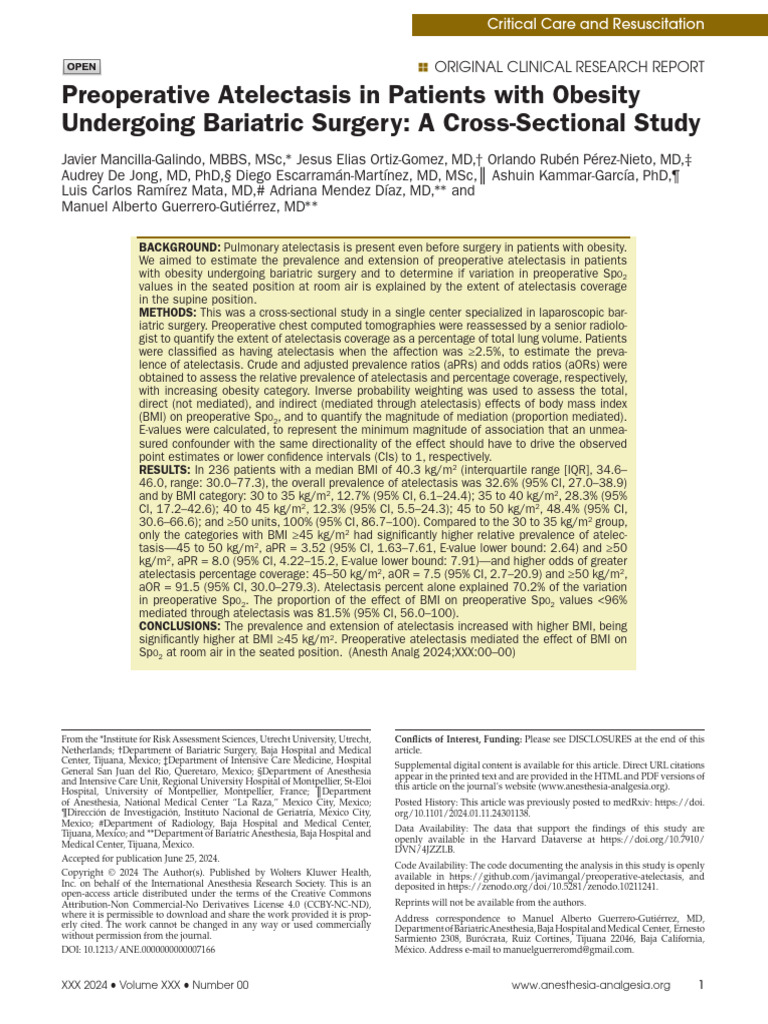 Preoperative Atelectasis in Patients With Obesity.918 | PDF ...