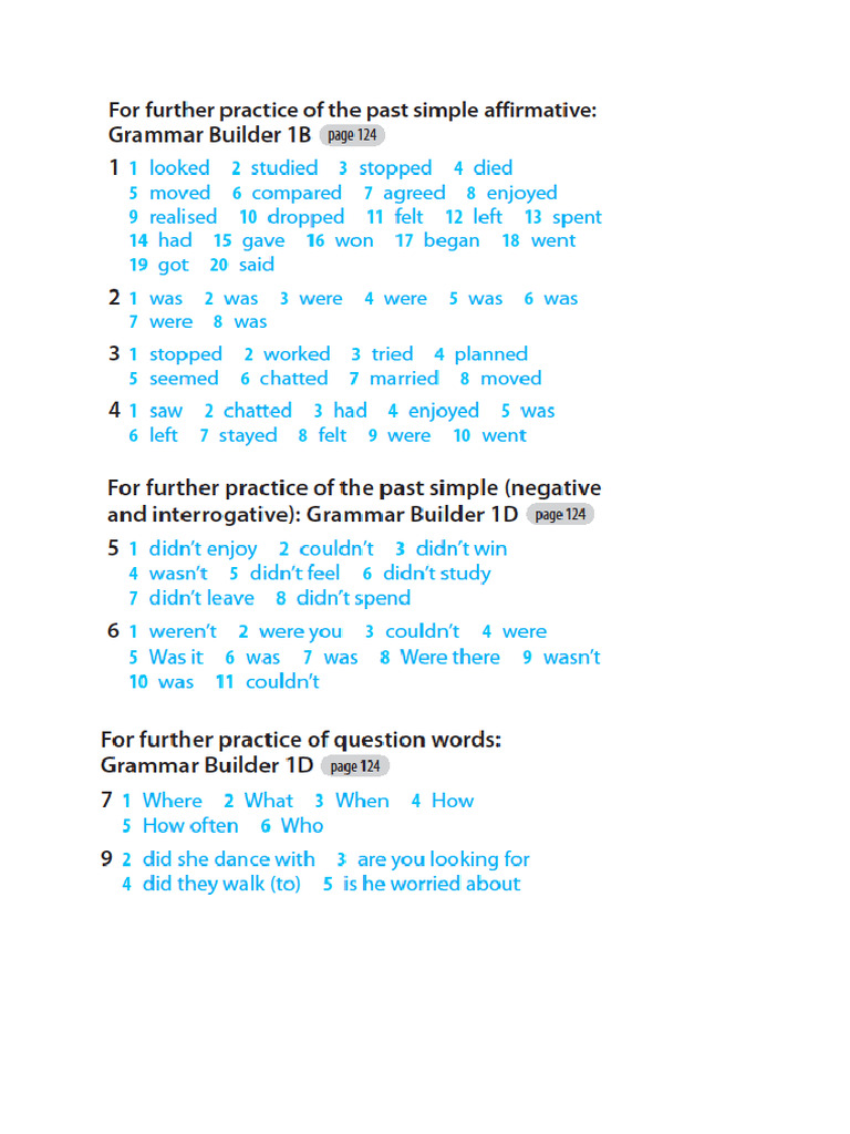 Answer Key Grammar Builders Unit 1 + 2 Solutions Pre-Intermediate | PDF