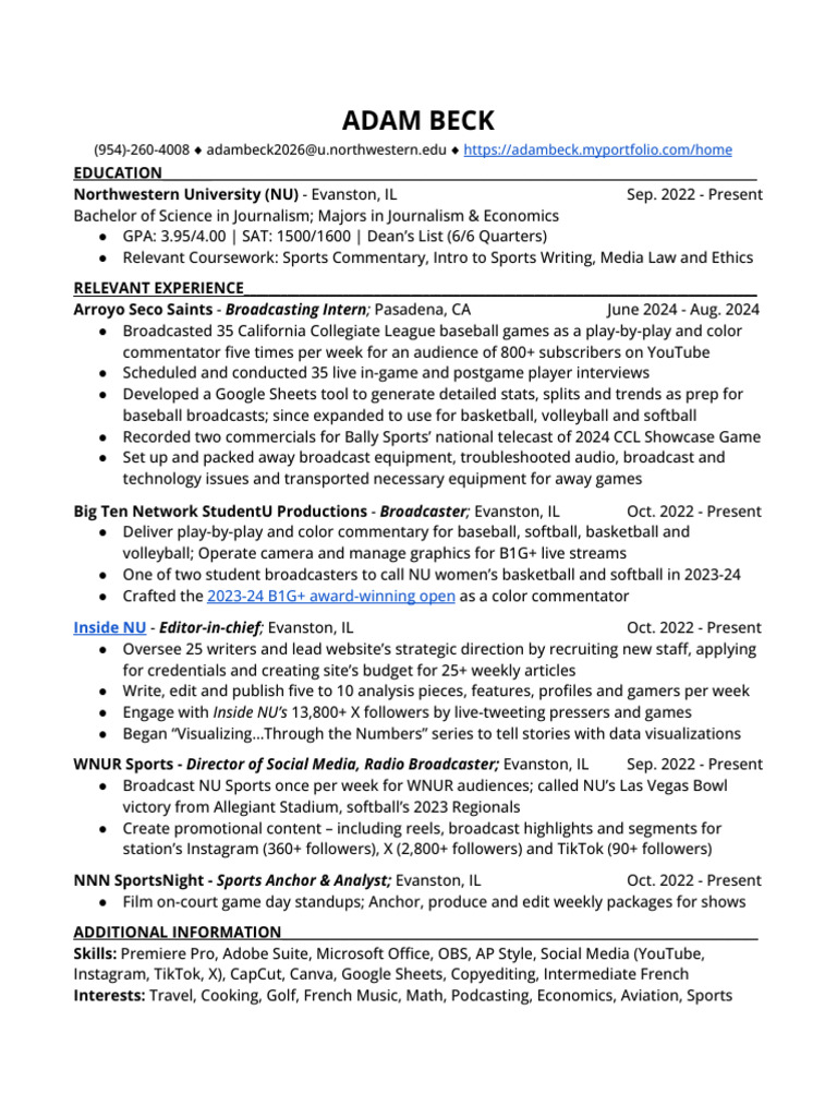 Aspiring Sports Broadcaster's Journey | PDF