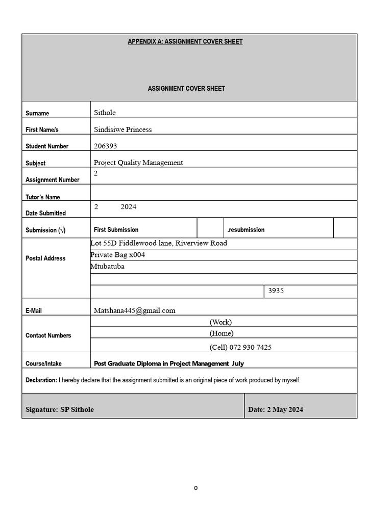 Project Quality Management Assessment 2 Resubmission | PDF ...