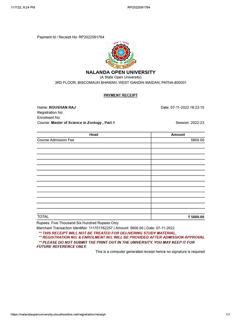ADMISSION PAYMENT SLIP | PDF