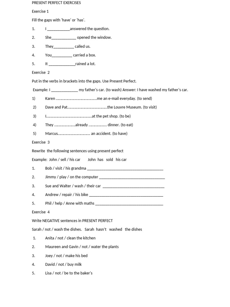 Present Perfect Exercises | PDF