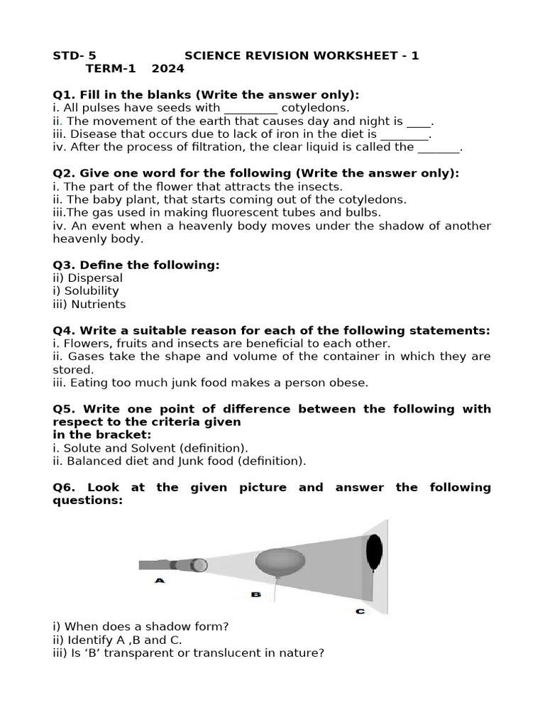 Sci Worksheet 1 | PDF