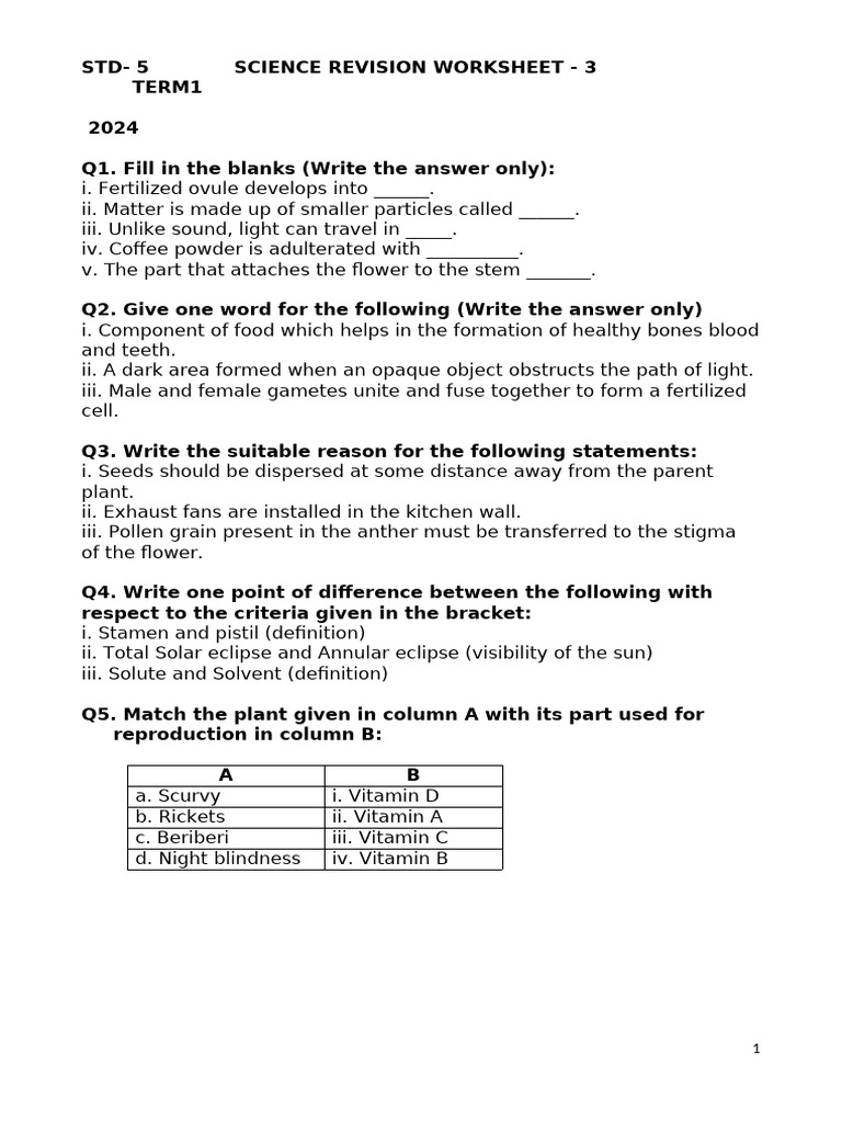 Sci Worksheet 3 | PDF