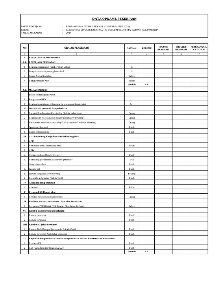 Data Opname Volume | PDF