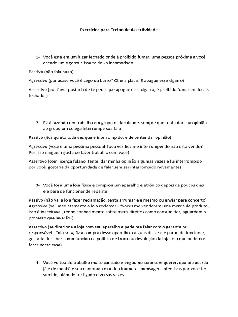 Exercícios Treino de Assertividade | PDF