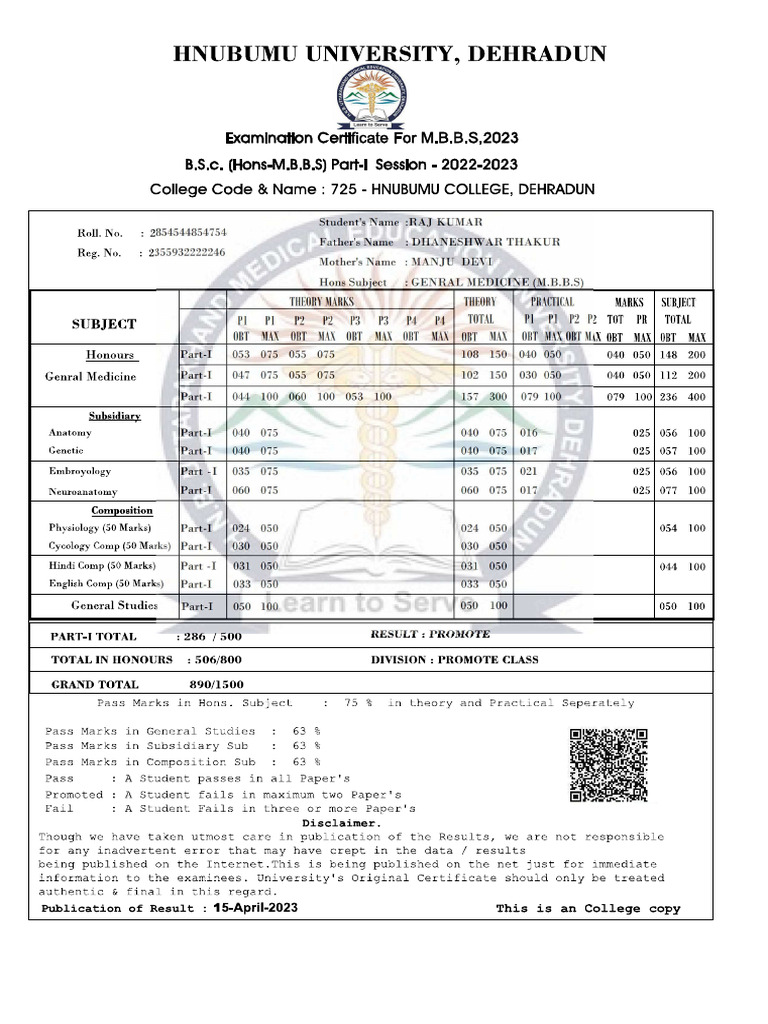 1ST Year Result | PDF