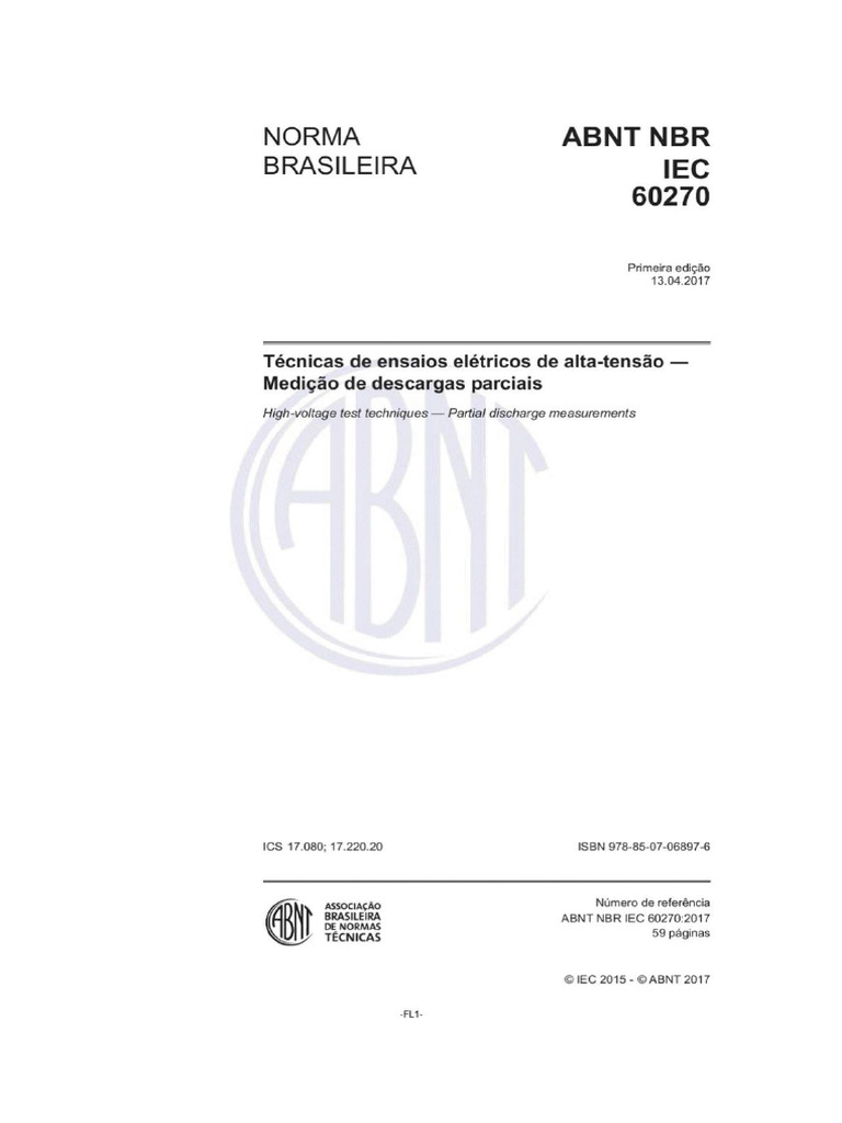 IEC 60270 de 04.2017 - Técnicas de Ensaios Elétricos de Alta-Tensão ...