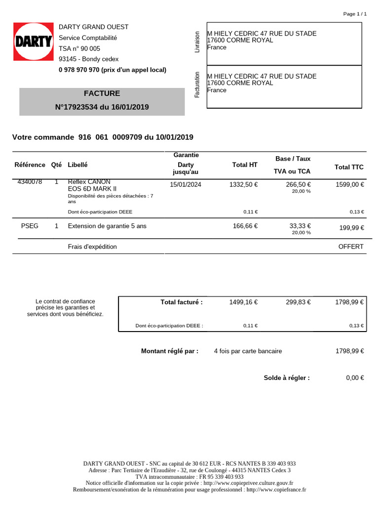 Facture Darty Eos 6dpdf | PDF