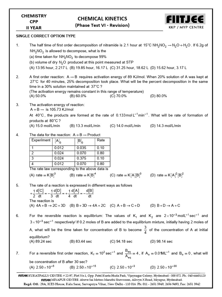 Chemical Kinetics - Revision CPP - CGV | PDF