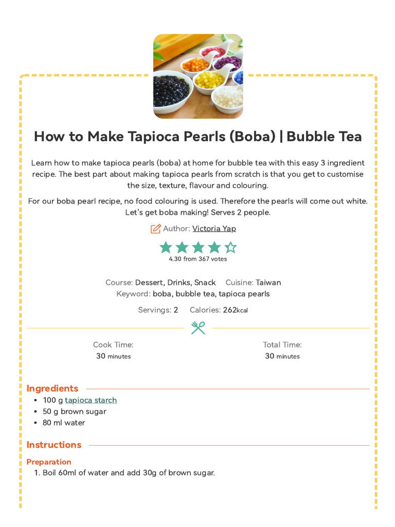 DIY Boba Pearls for Bubble Tea | PDF | Food And Drink Preparation | Cooking
