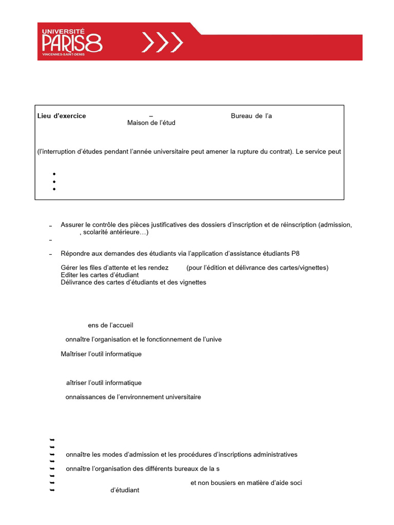 Fiche - de - Poste - Vacataire - Accueil Et Inscripton Étudiants | PDF