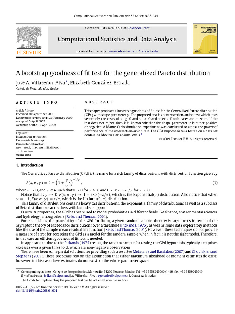 A Bootstrap Goodness Of Fit Test For The Generalized Pareto Distribution Pdf