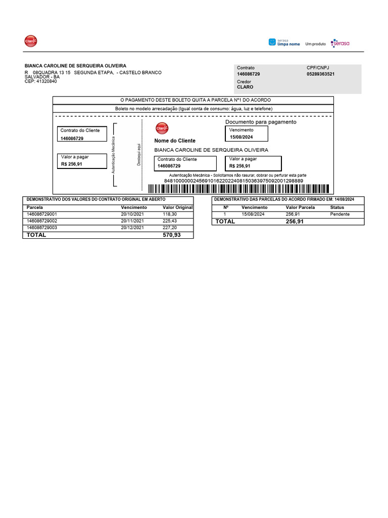 Boleto Claro Gevenue | PDF