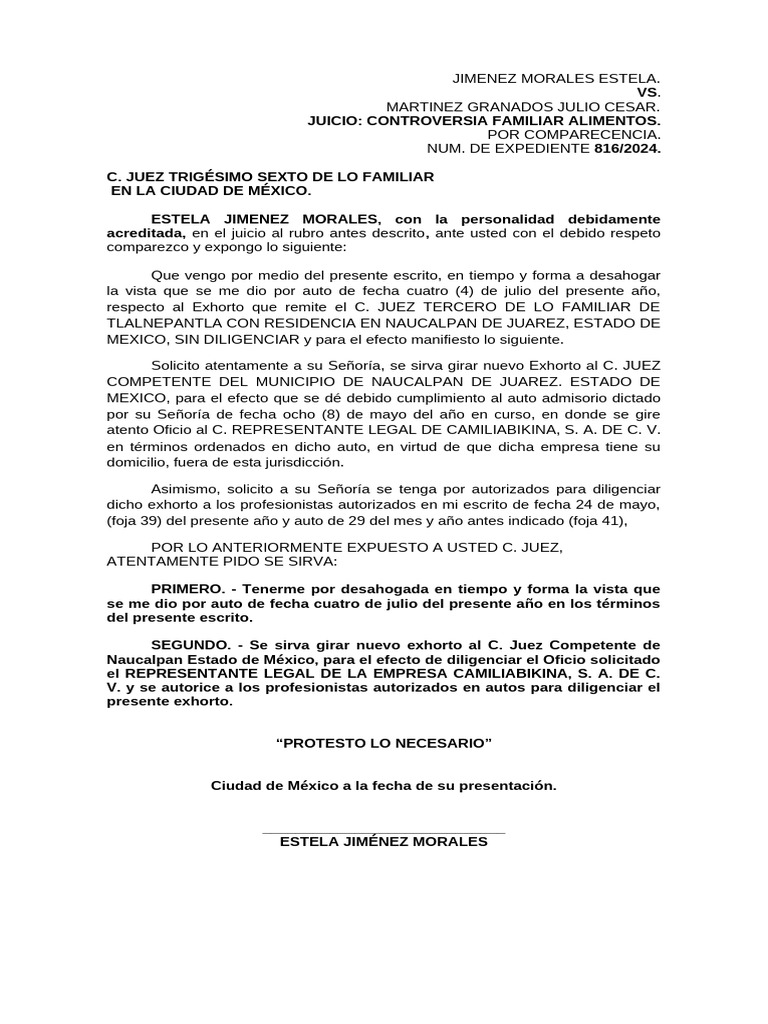 Estela Jimenez Juz. 36 Nuevo Exhorto | PDF