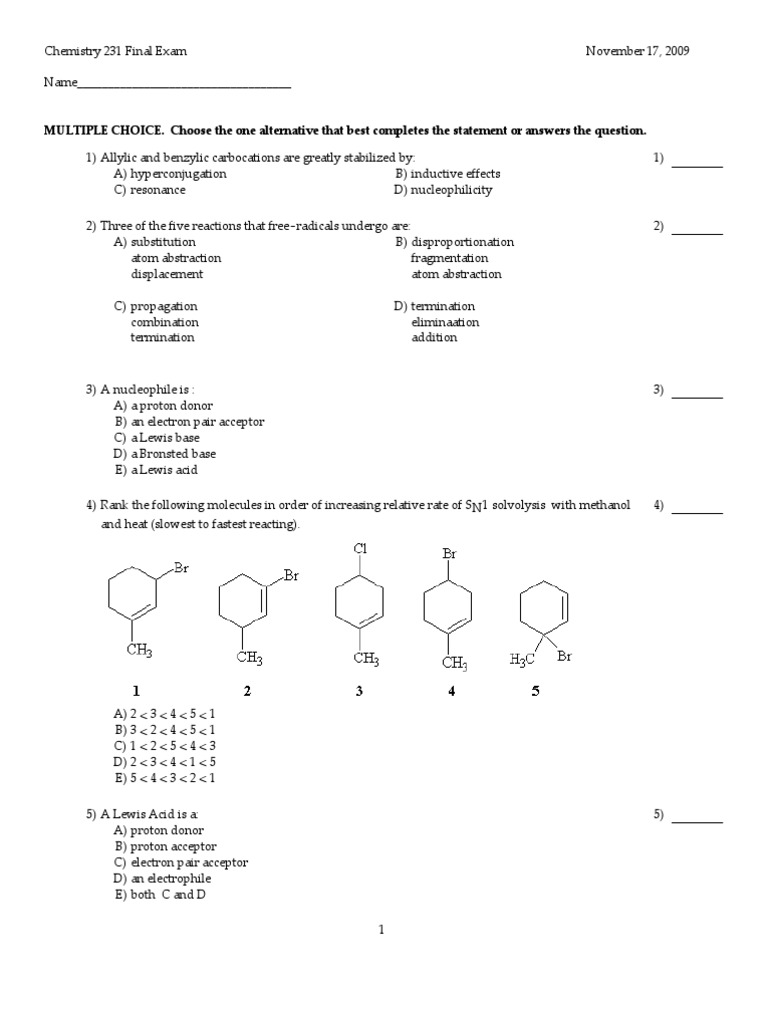 Chem 231 Final Exam Version 1.Tst | PDF | Organic Chemistry | Chemistry