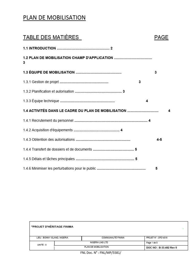 Plan de Mobilisation | PDF
