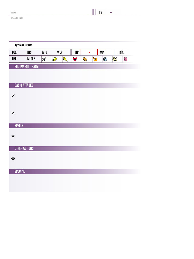 Fabula Ultima Interactive NPC Sheet | PDF