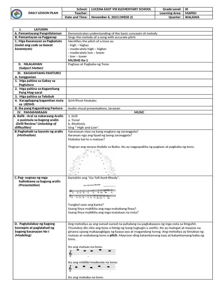DLP - Mapeh 3 Q2 W1 | PDF