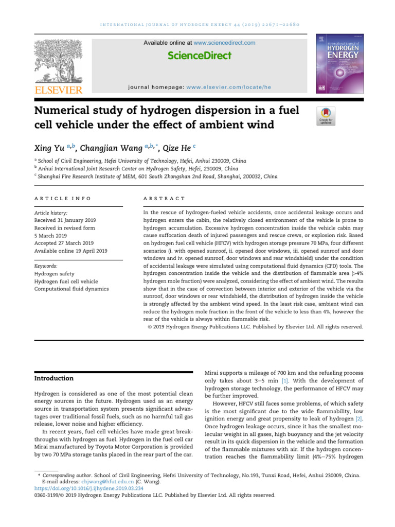 Project 27 - Numerical Study of Hydrogen Dispersion in A Fuel Cell ...