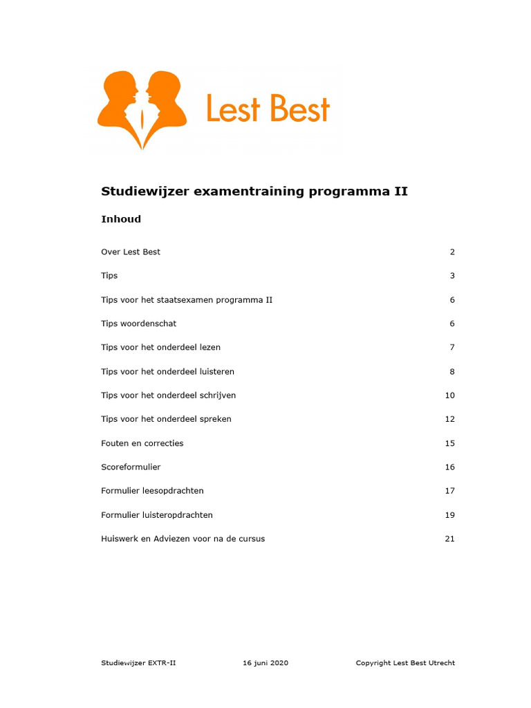 Studiewijzer STEX2 Lest Best | PDF